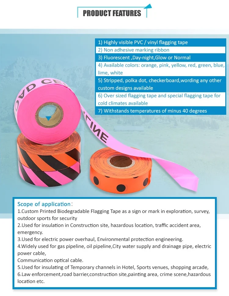 Pvc Fluorescent Non-adhesive Survey Flagging Tape - Buy Flagging Tape ...