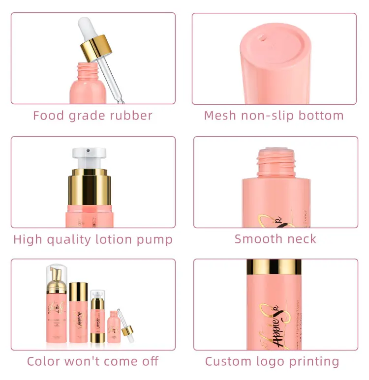 Luxury Skincare Container pink Rose Gold Cosmetic Packaging Set Plastic ...