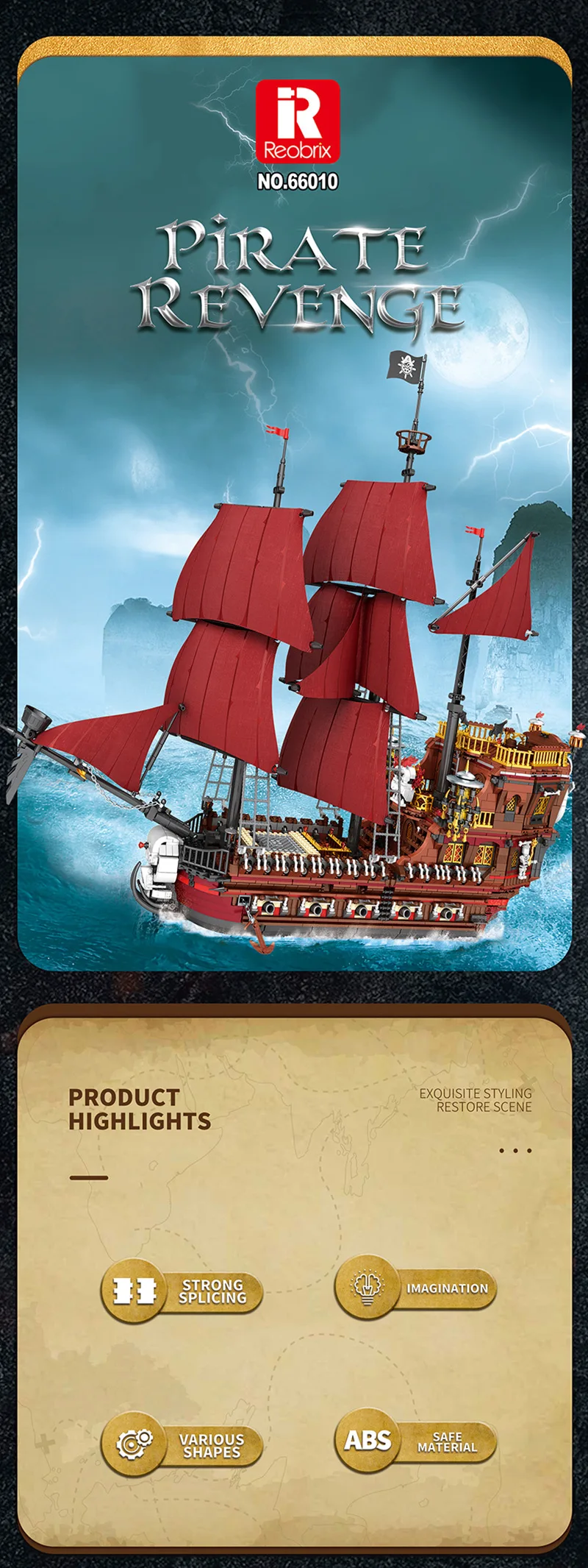 Reobrix 66010 The Pirate Revenge Ship Model 3066pcs Assemble Building ...