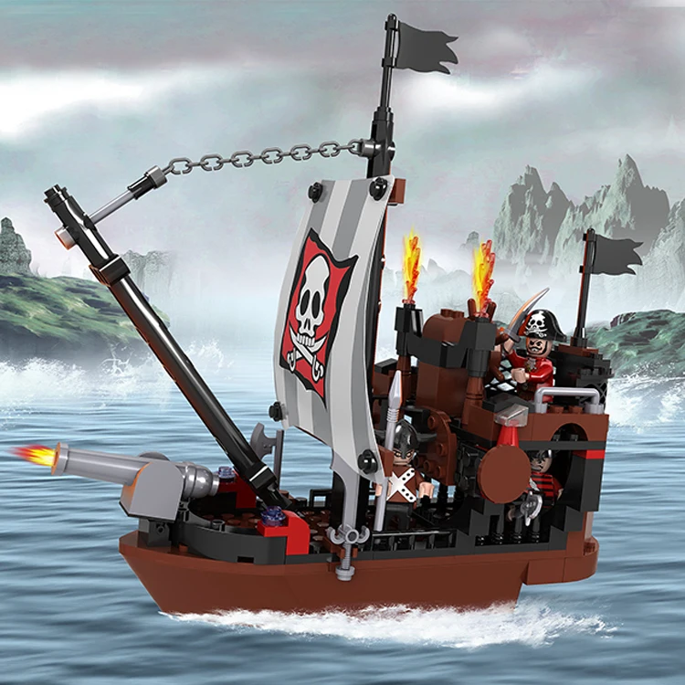 Abs Plastic Cartoon Model Pirate Ship Blocks Kids Educational Diy Small ...
