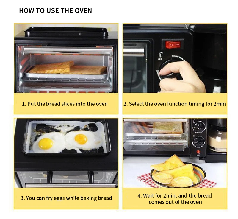 1050W Multi-Functional Breakfast Cooker Sandwich Maker Electric Coffee ...