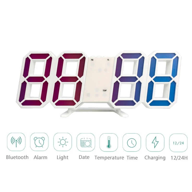 RGB 3D LED Digital Wall Clock Watch Temperature Display Modern Design ...