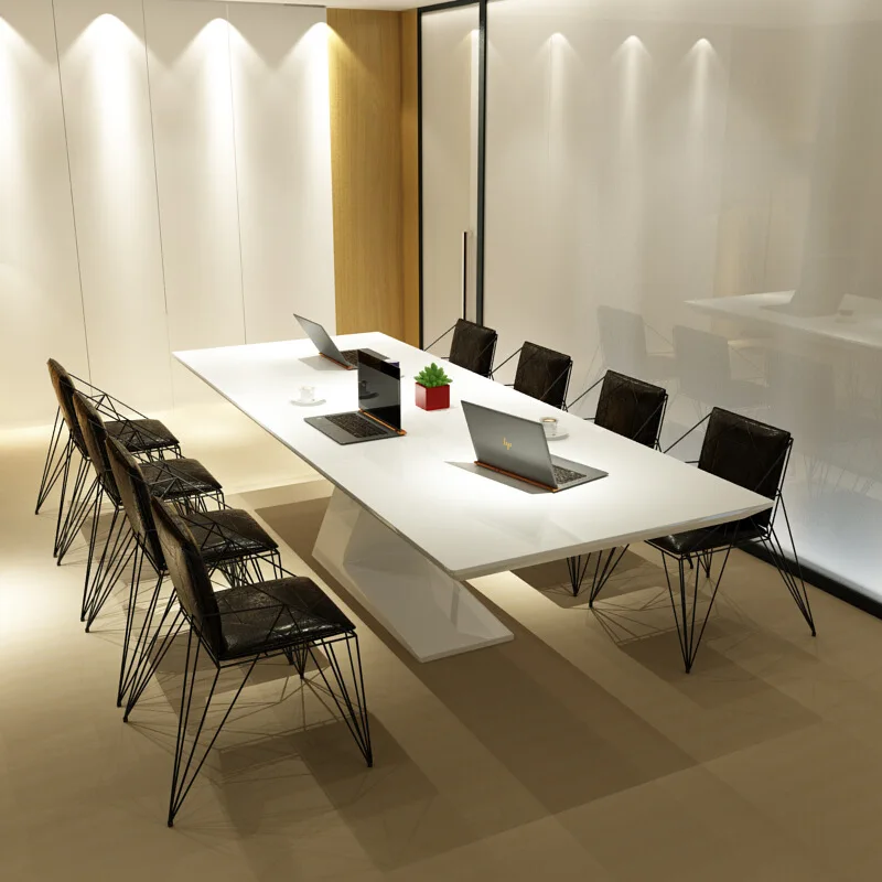 Modern Minimalist Office Furniture White Paint Conference Office Long ...