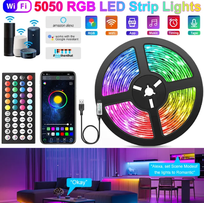 20 Meter 65.6ft Addressable RGB Pixel Music Rhythm LED Strip Lights ...