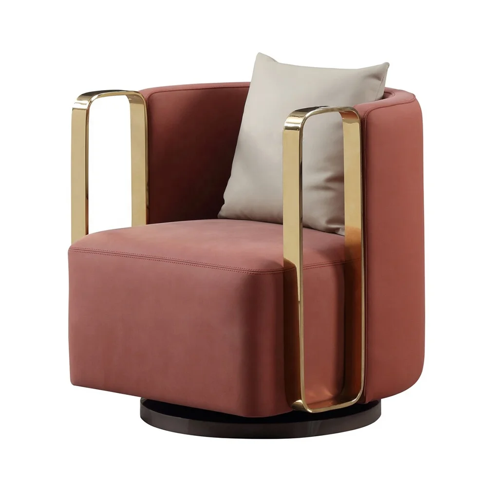 Modern Luxury Round Design Italian Armchair Pu Leather Gold Stainless ...