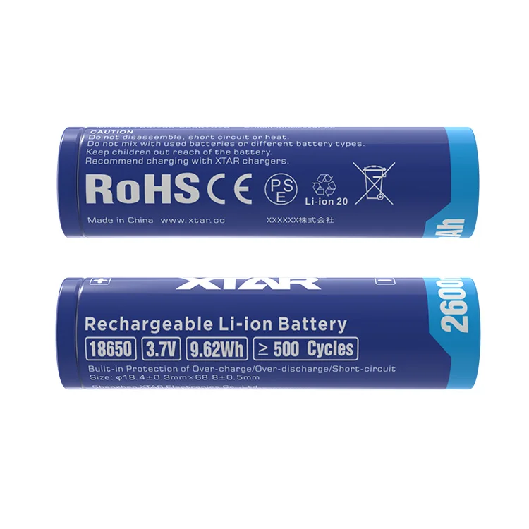 Xtar Icr18650 Piles Rechargeables Li Ion Icr 18650 3.7v 2600mah Bateria ...