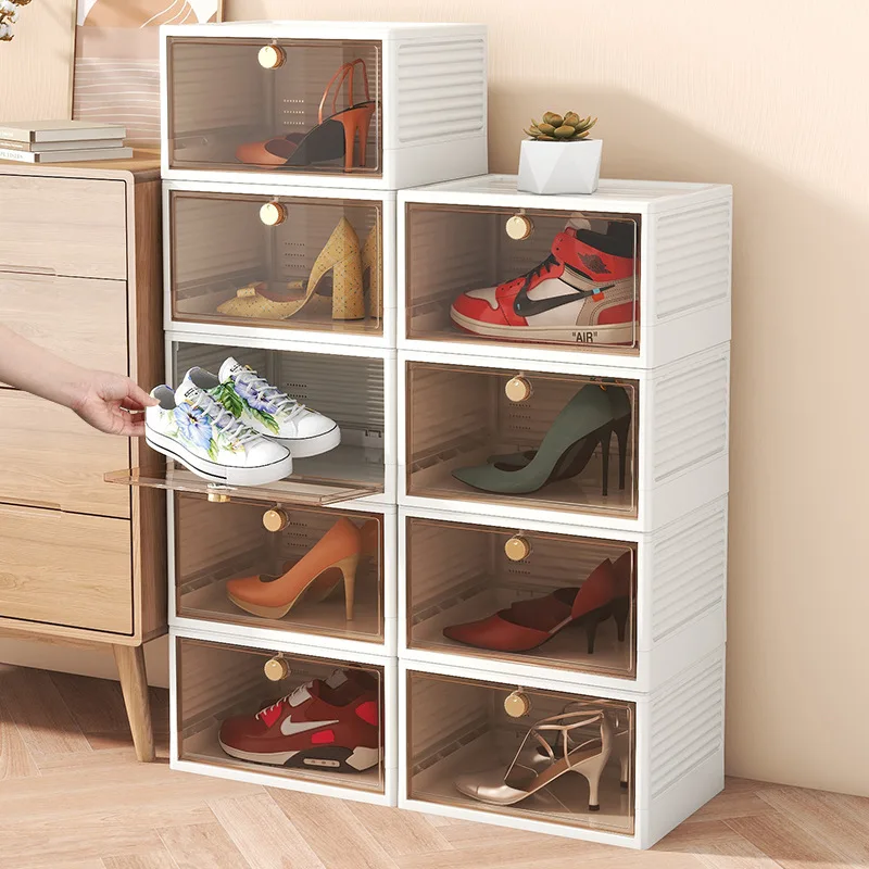 Diy Combination Folding Shoebox Plastic Clear Shoe Display Organizer ...