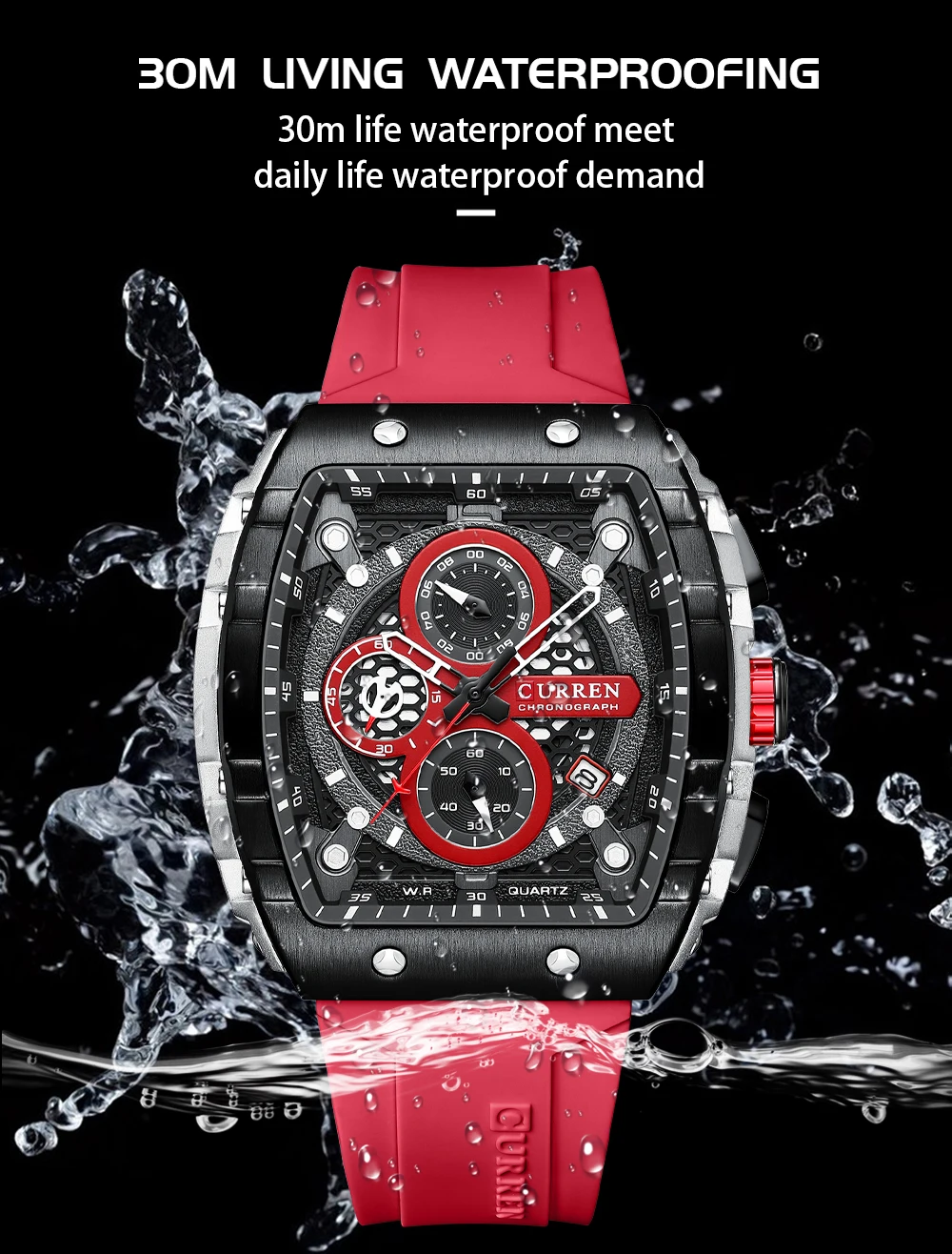 New CURREN 8442 Sports Watch - Square Design Analog Chronograph with ...
