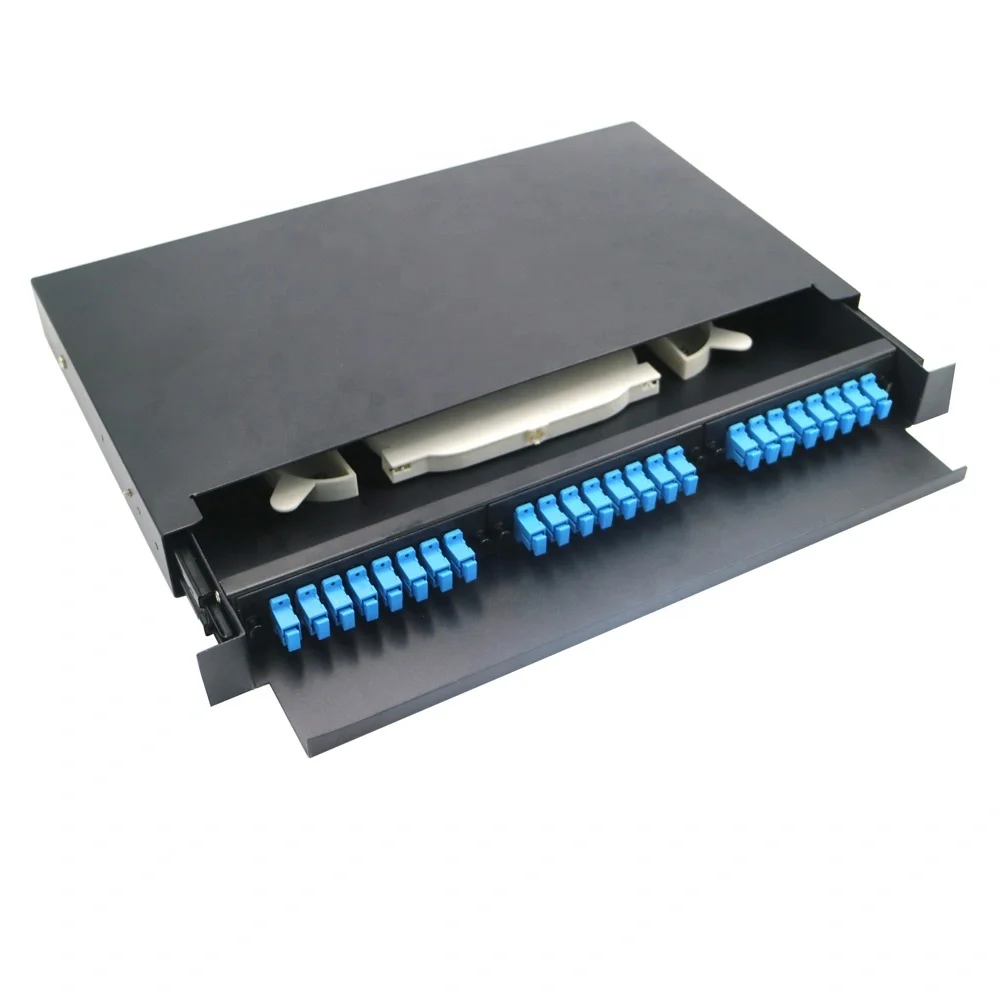 FTTH 1U 19" rackmount sliding 24 port ODF fiber optic patch panel with ...