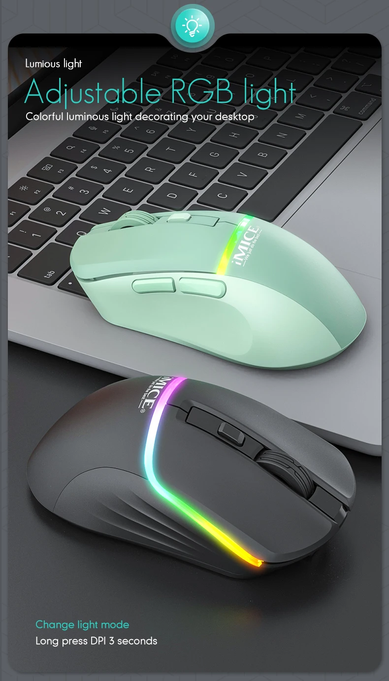 Imice G902 RGB Light Rechargeable Wireless Mouse Bt5.1+2.4ghz