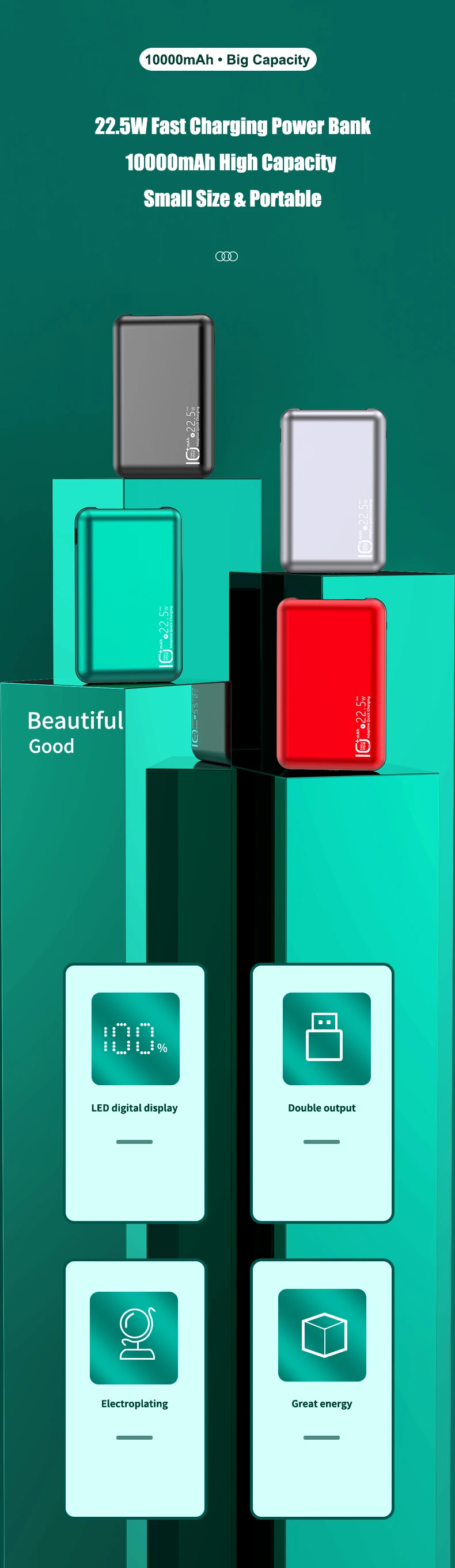 Pse Top Quality Aluminum Alloy 22.5w Quick Charge Dual Usb Power Bank ...