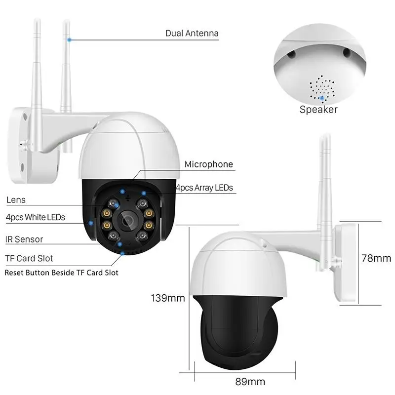 360 Degree Wireless Camera Outdoor Security AI Human Detection CCTV PTZ ...
