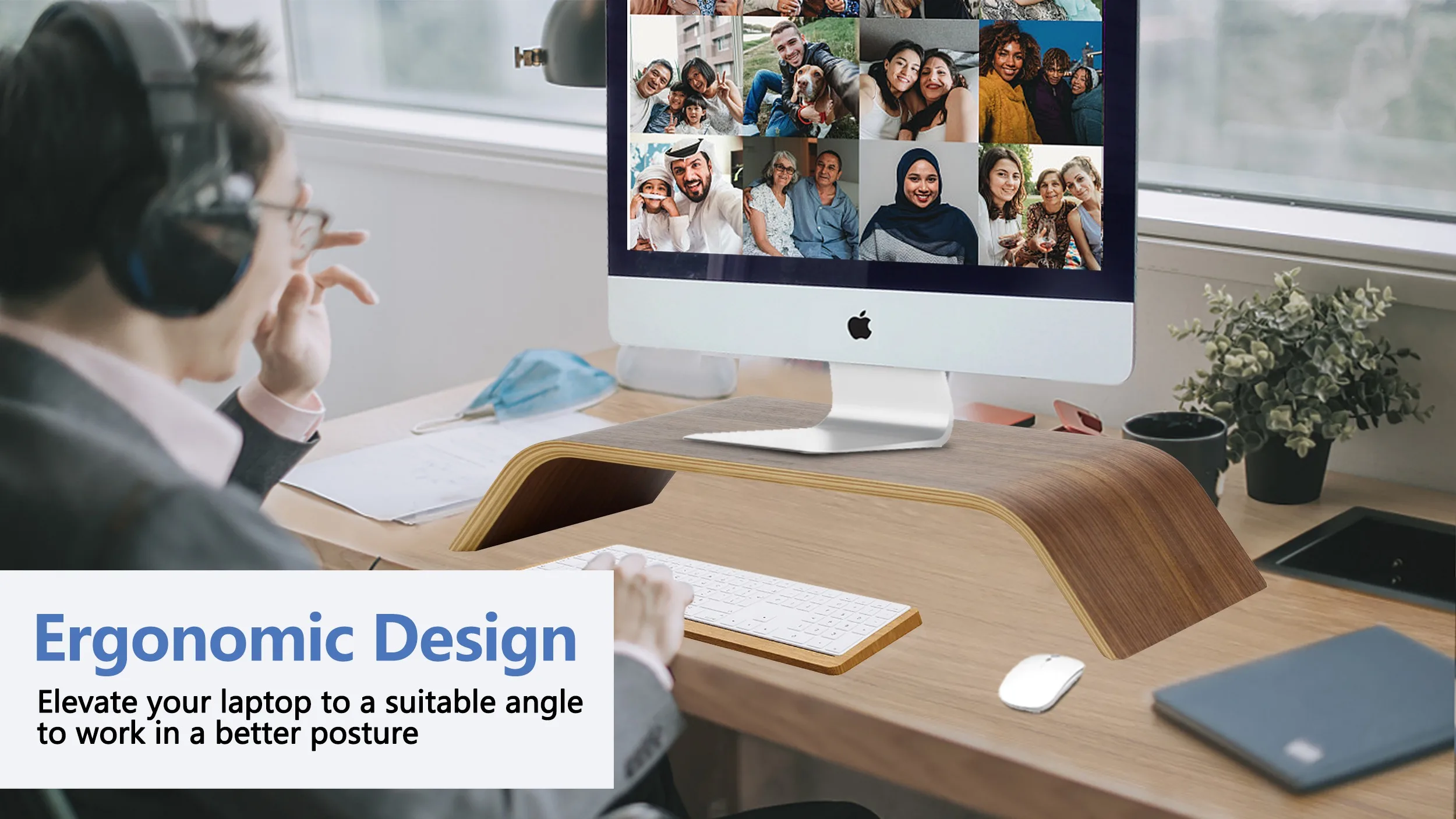 Samdi Wooden Office Ergonomic Desktop Shelves Desk Wood Computer ...