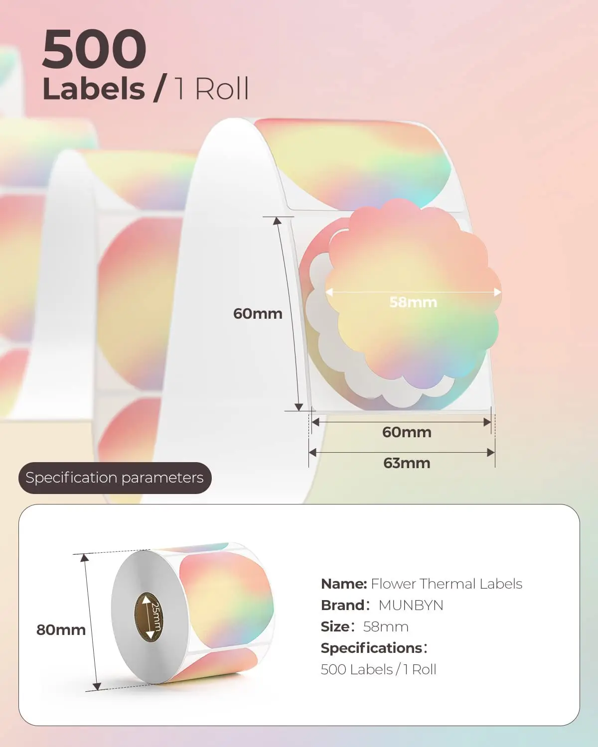 Flower Thermal Label Stickers Rainbow Color Thermal Labels Multi ...