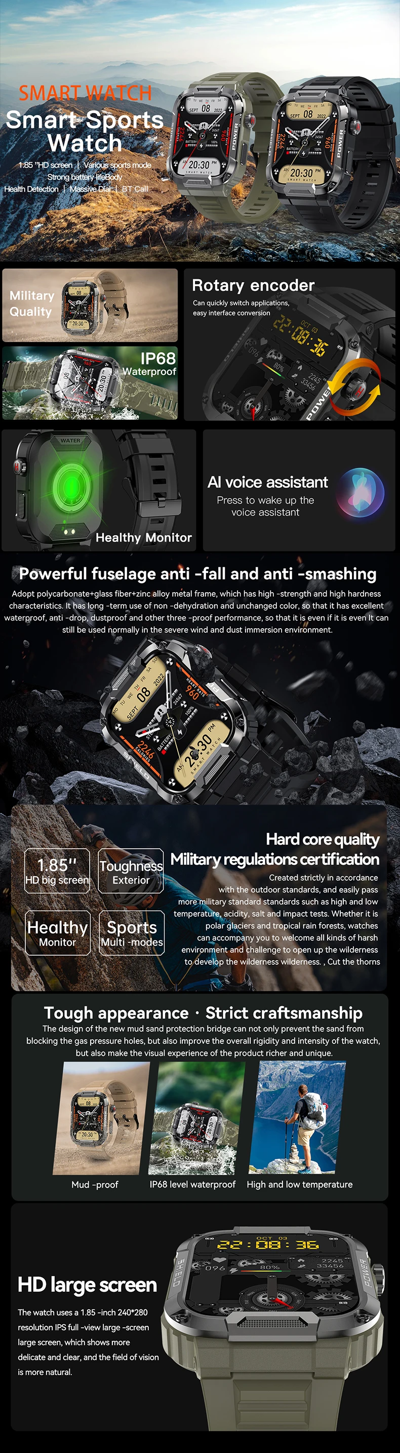 MK66 Smart Watch - IP68 Waterproof, 15 Days Standby Time