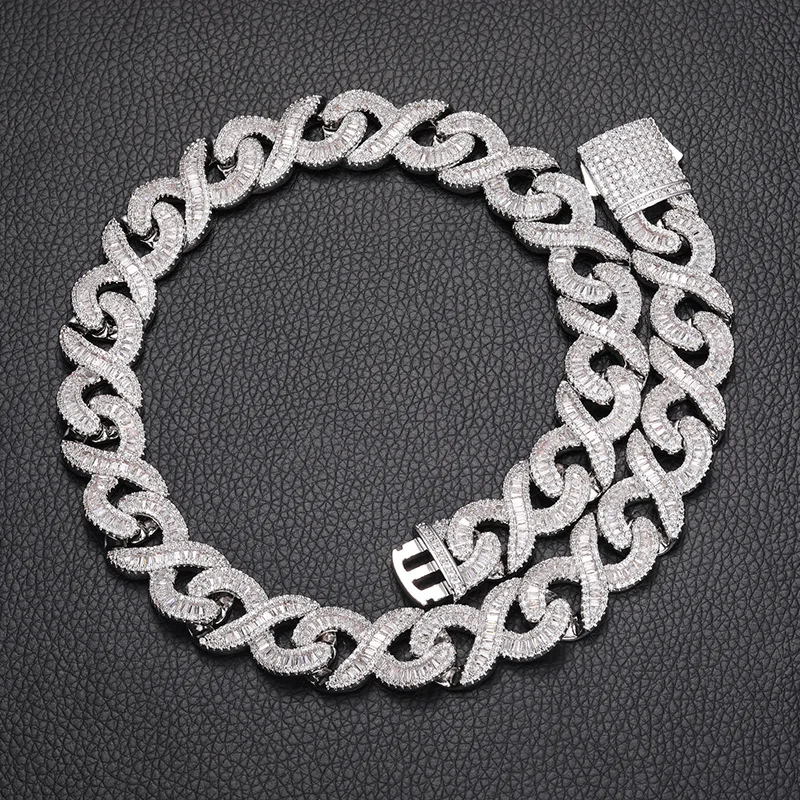Iced Out Infinity Cuban Link Chain 16mm Baguette CZ Hip Hop Necklace ...
