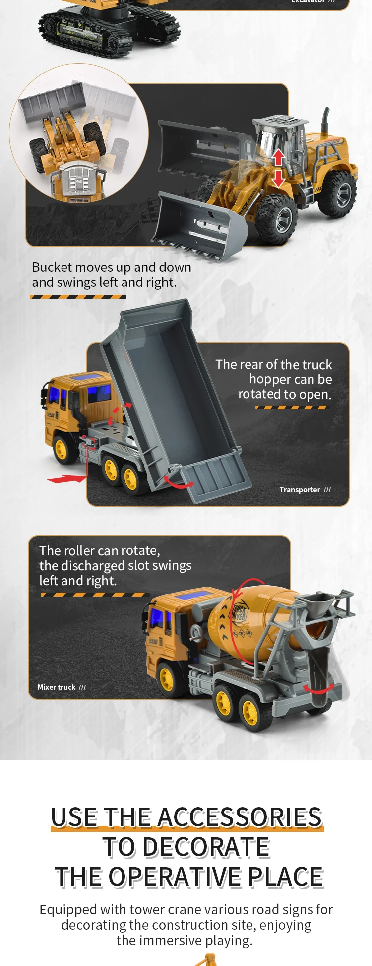 Qilong Remote Control Engineering Truck Set 1/24 Simulation 5channel 27Mhz Multifunctional ...