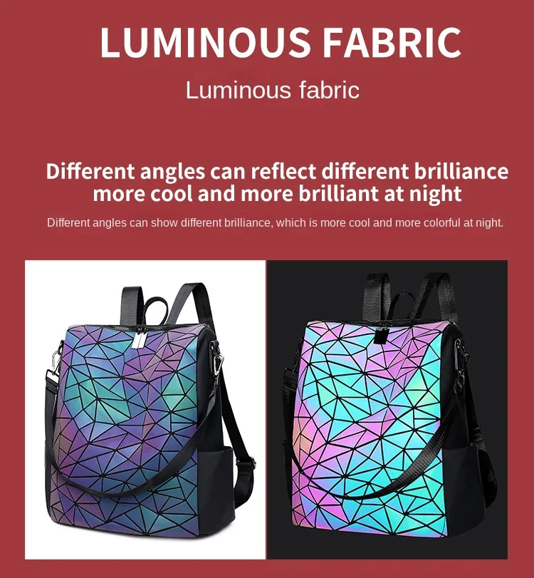 Fashion Geometric Laptop Backpack School Luminous Holographic ...