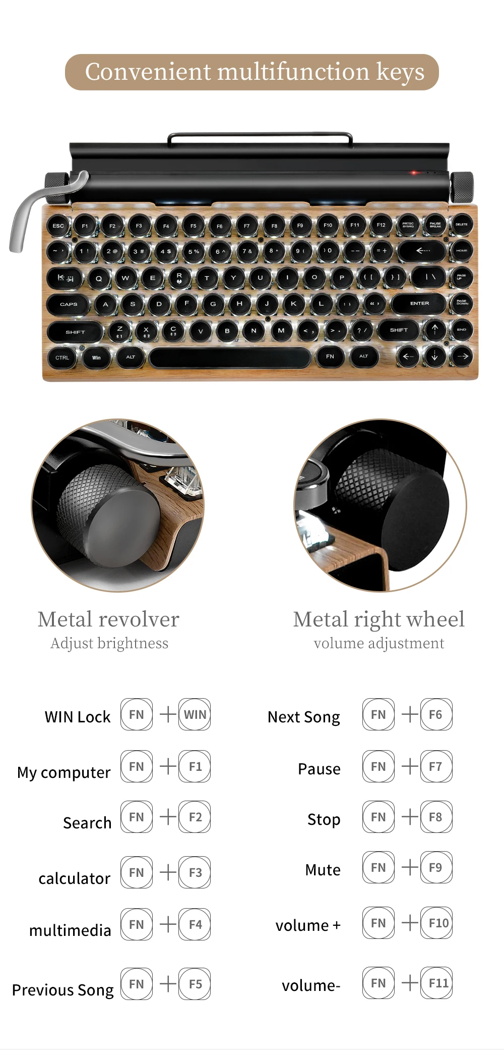 Retro Typewriter Mechanical RGB Wireless Keyboard