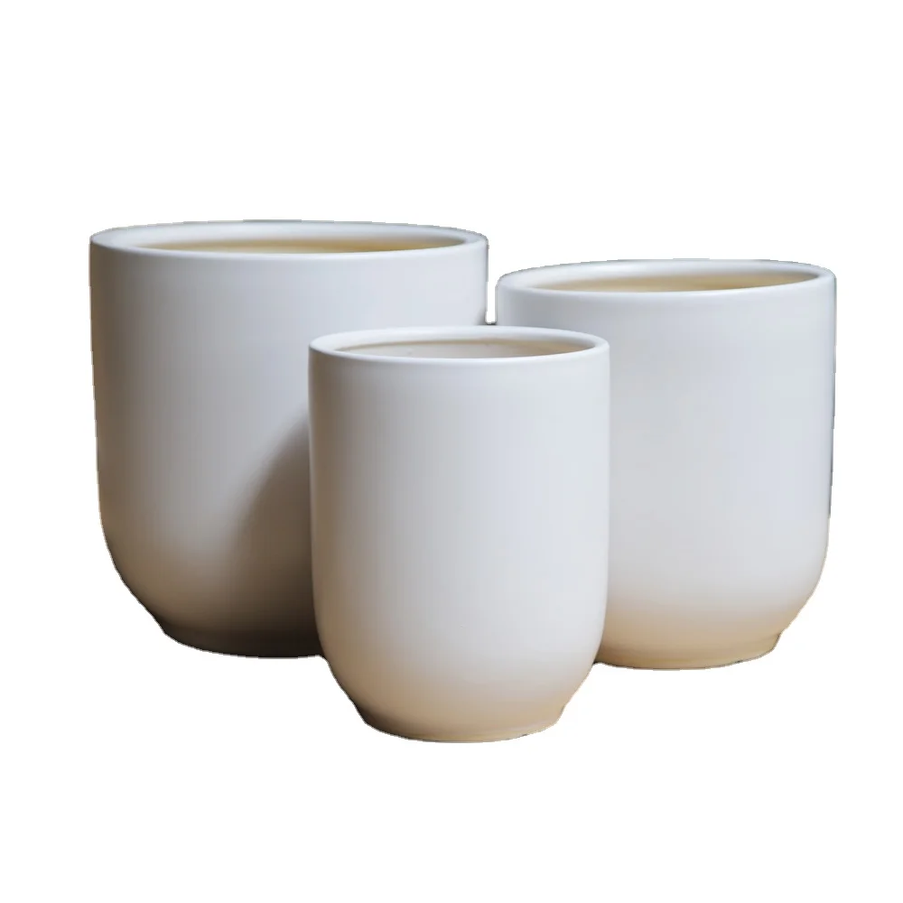 matt white ceramic tall flower pot flowerpot garden pot plant pot ...