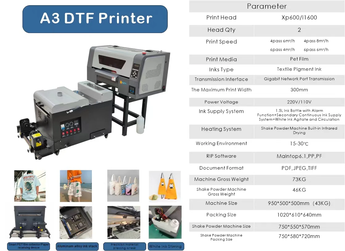 33cm Roll A3 Dtf Printer Can Installed Dual Xp600 I1600 Heads A3 Dtf ...