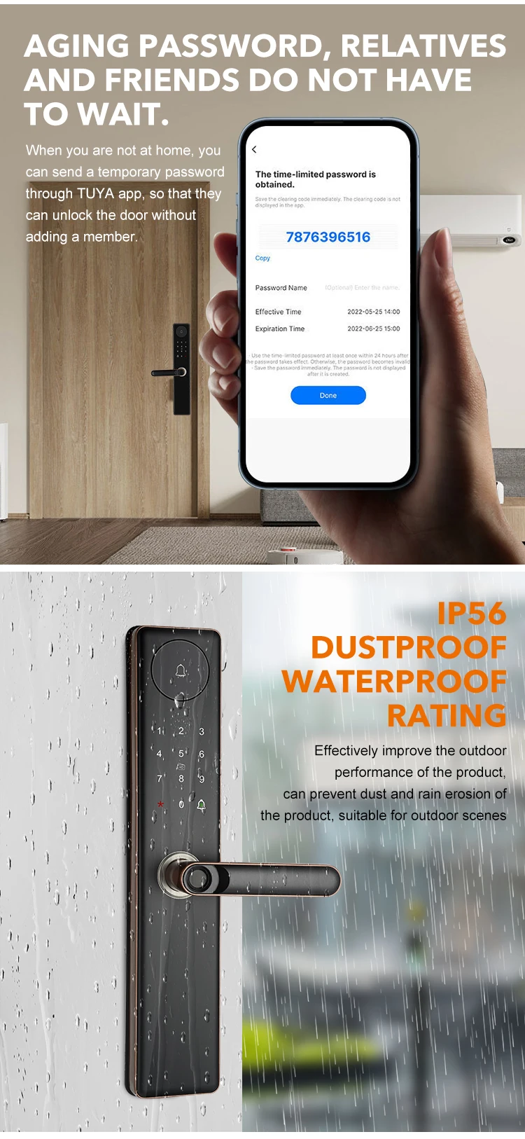 Tuya Smart Door Lock Aluminum Fingerprint Digital Handle Keyless Smart Lock Smart Home Hotel ...