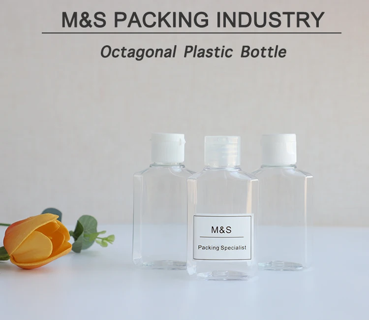 60ml Pet Clear Octagon Plastic Bottle Hand Wash Gel Bottle With Flip ...