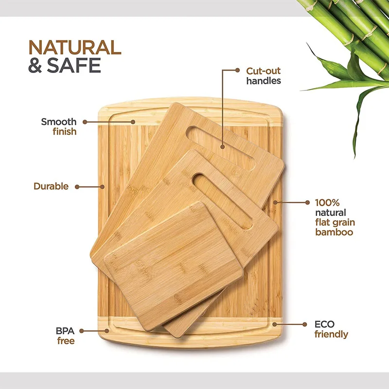 Extra Large Bamboo Cutting Boards Set of 3 Chopping Boards with Juice ...