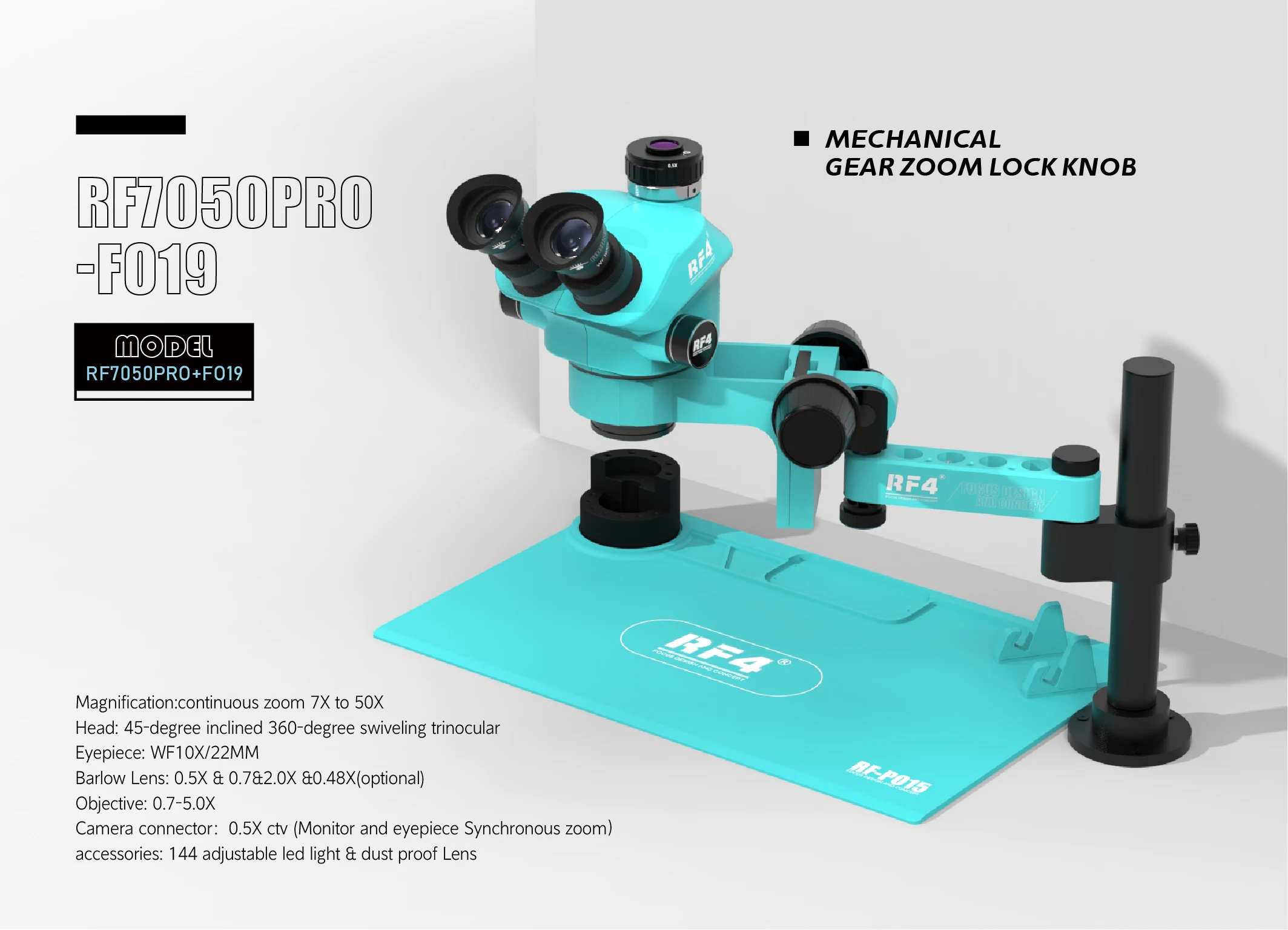RF4 RF7050PRO FO19 - 7X-50X Digital PCB Trinocular Microscope