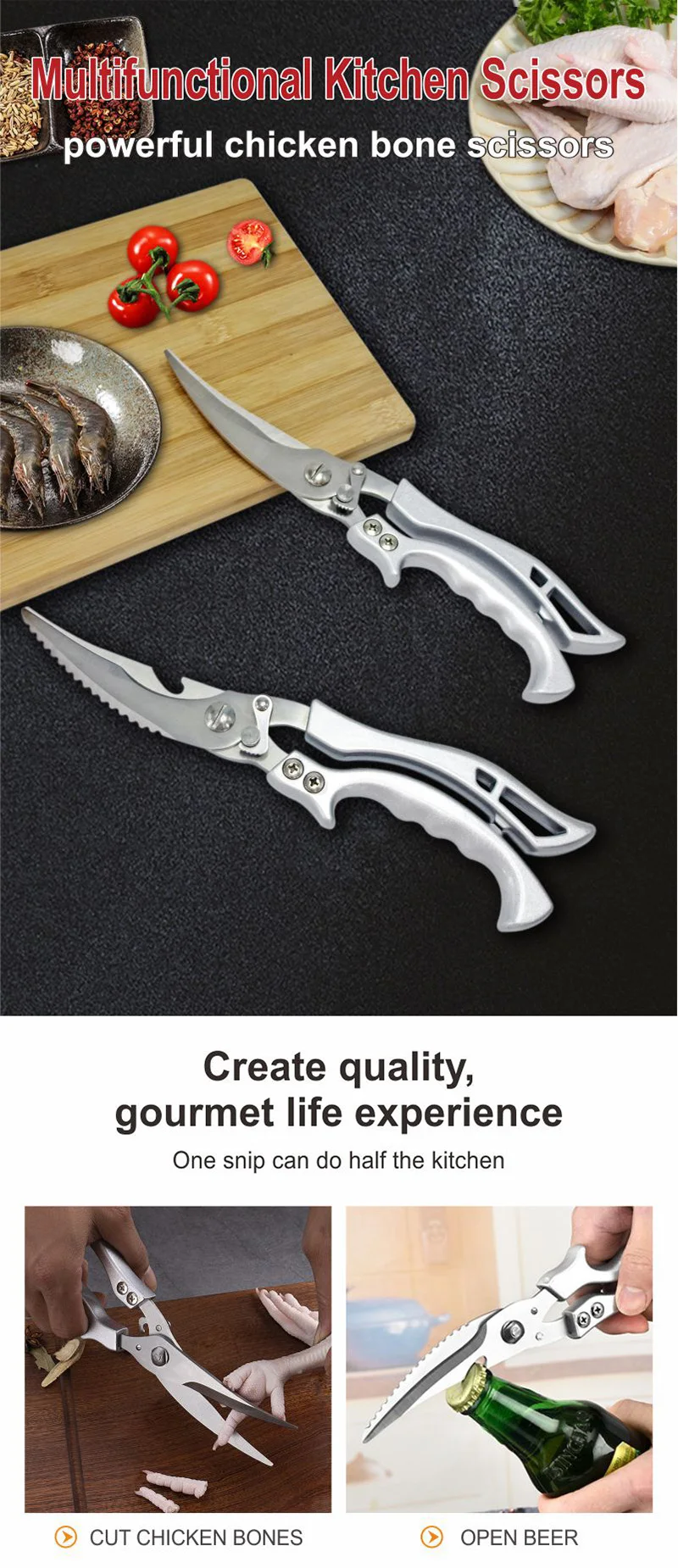 Multifunctional Heavy Duty Kitchen Scissors - Full Stainless Steel
