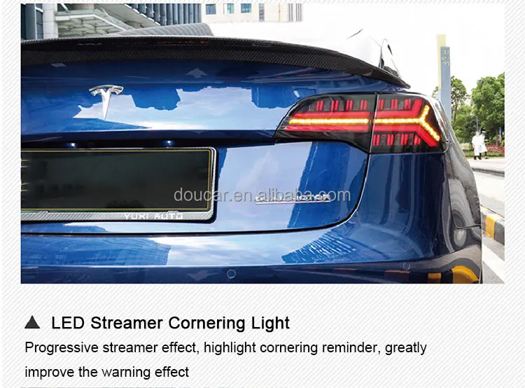 Doucar Tesla Tail Lights Fish Bone Styling For 2017-2023 Tesla Model 3 ...