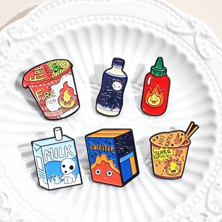 6 Design Anime Howl's Moving Castle Calcifer In Food Style Cloisonne ...