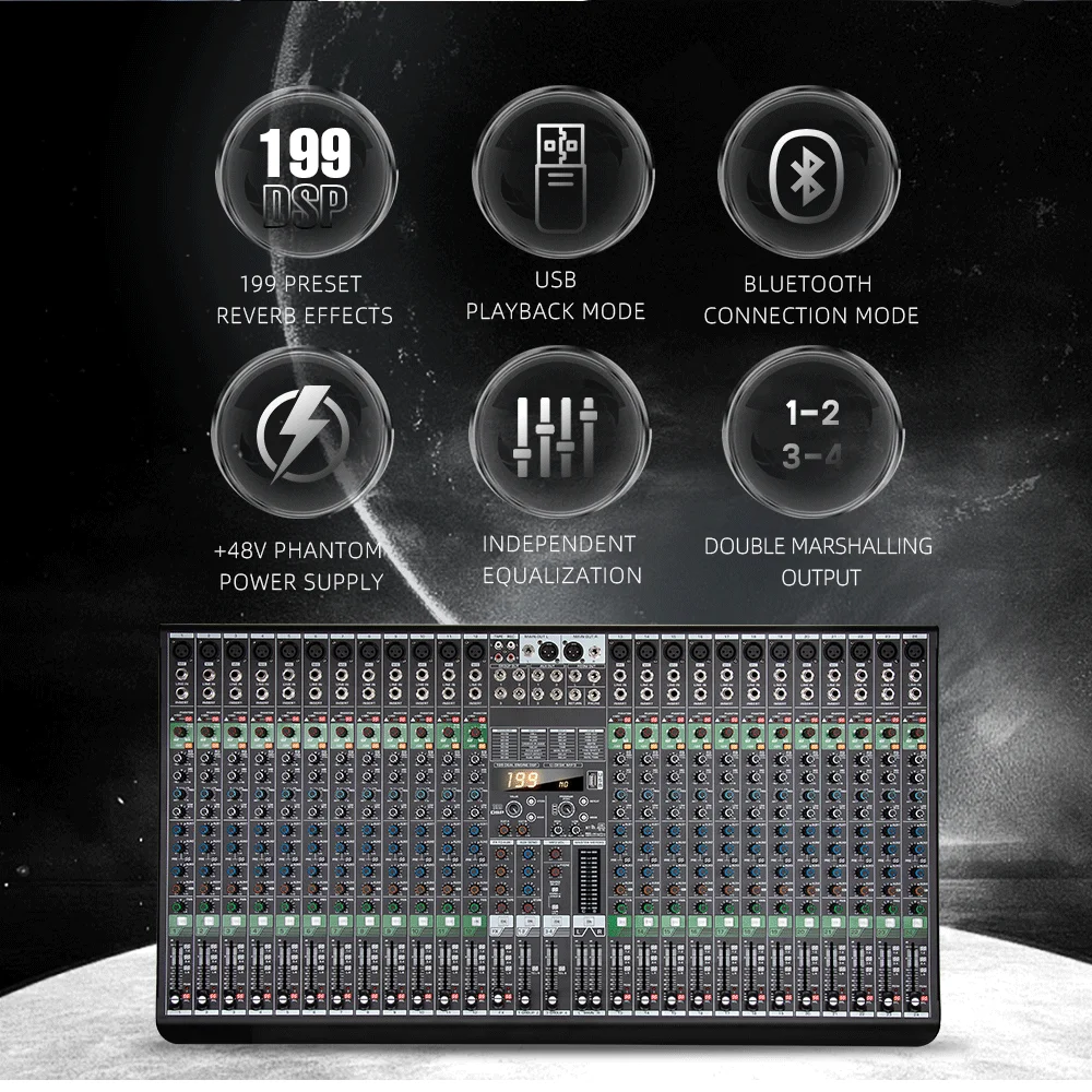Mqx24 Professional Mixer 24 Channels With Bluetooth+usb+199dps Reverb ...