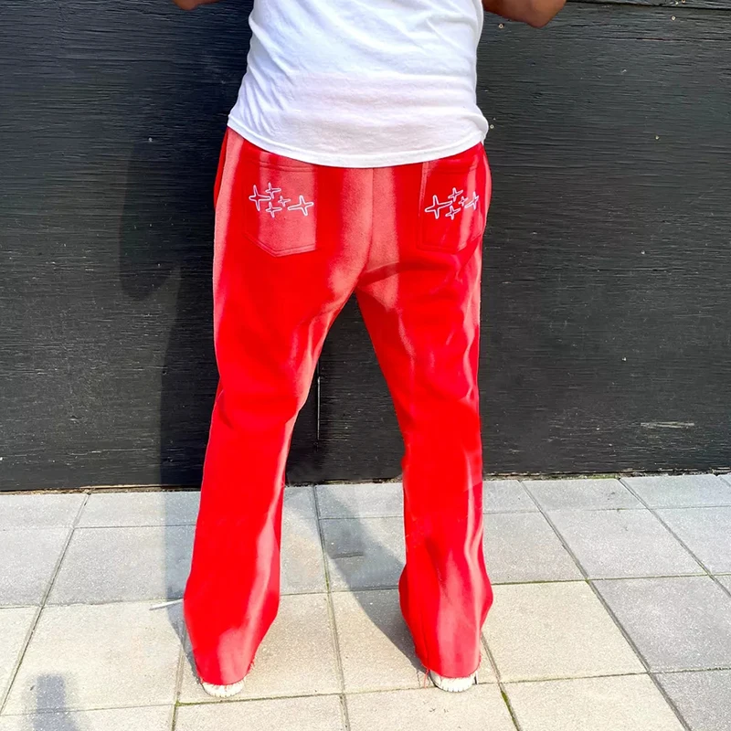 OEM Custom Flared Embroidery logo Sweatpants 100Cotton Flared Pants Men ...