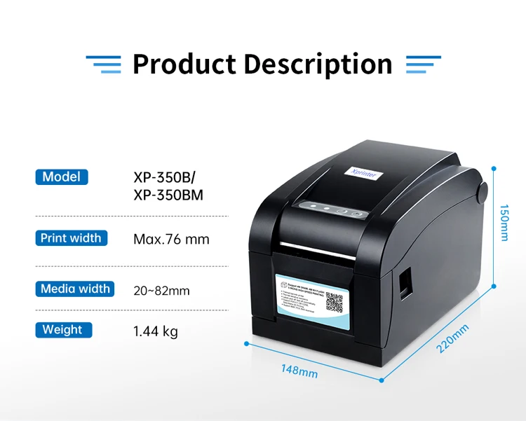 Xprinter XP-350B - Compact Thermal Label Printer with Bluetooth