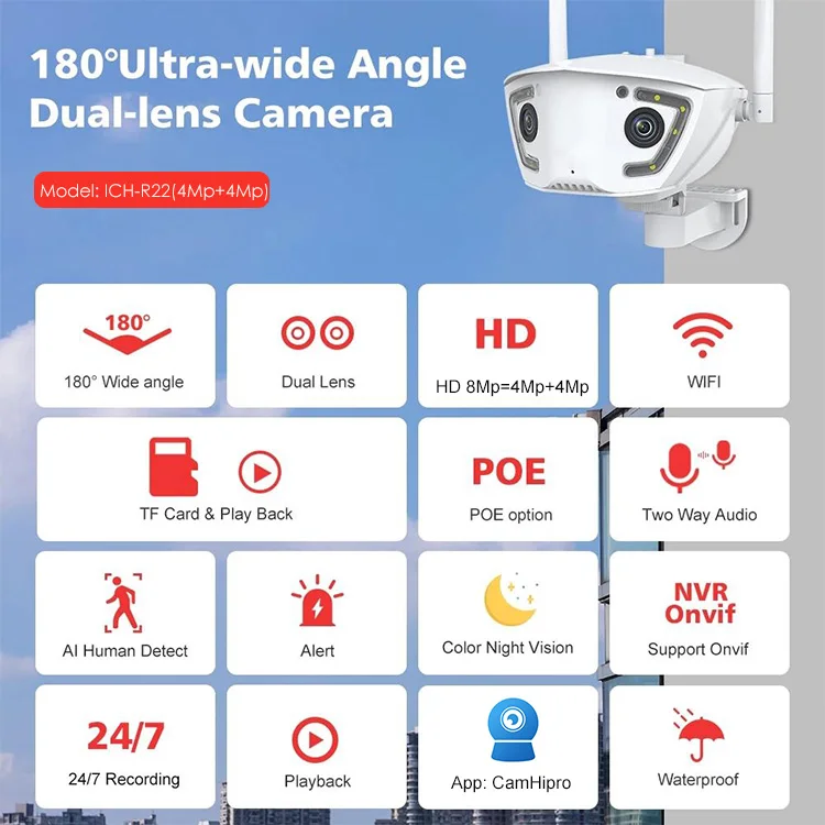 Innotronik 2024 New 4Mp 8MP HD Full Color Night Vision Dual Lens Pan Tilt WiFi Outdoor Camera ...