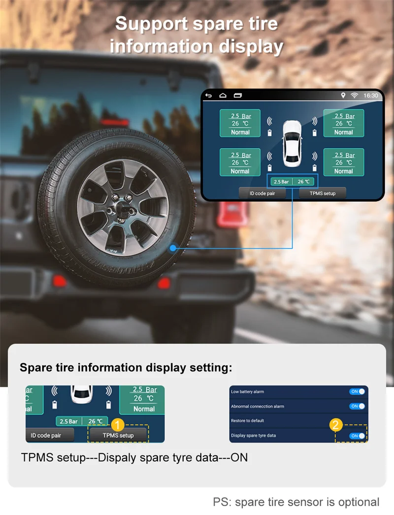 Private Model Car Tpms 4 External Sensors 0-8bar 116psi Tire Pressure Monitoring System Usb Tpms ...