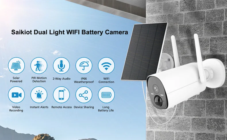 CloudEdge 3MP Outdoor Bullet Dual Light Wireless WIFI Security IP Camera Rechargeable Solar ...