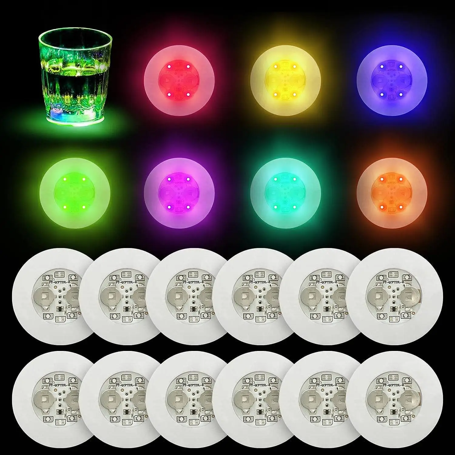 7Colors RGB LED Bottle Lights Sticker Coaster, Light up Coasters for ...