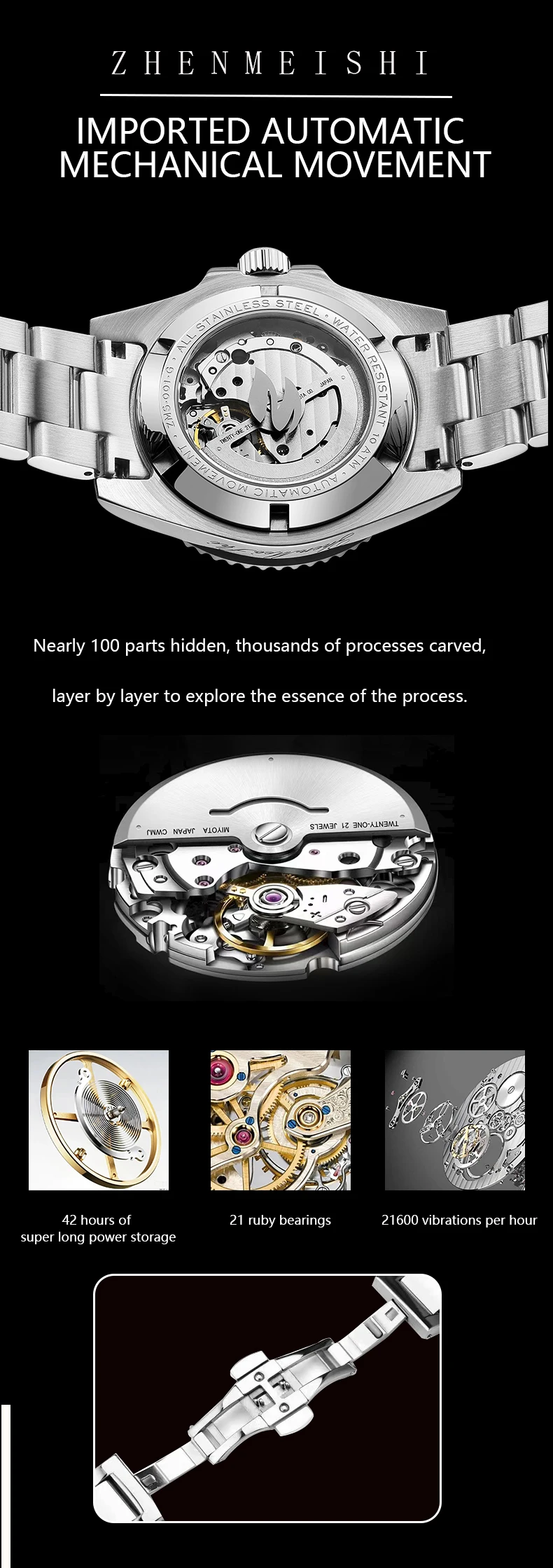 Custom Design Automatic Watches Mechanical Gold 316 Stainless Steel ...