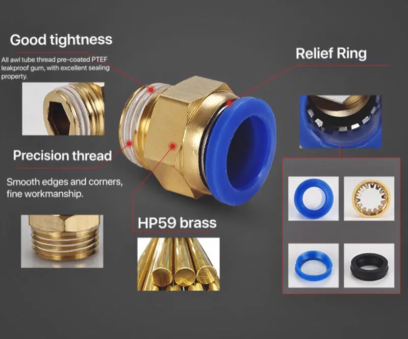 Pc Air Pneumatic Fitting Quick Connector 4-m5 4-m6 4mm 6mm 8mm 10mm ...