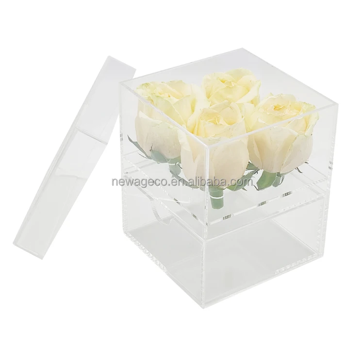 Square Preserved Rose Acrylic Flower Box - Wedding Decor