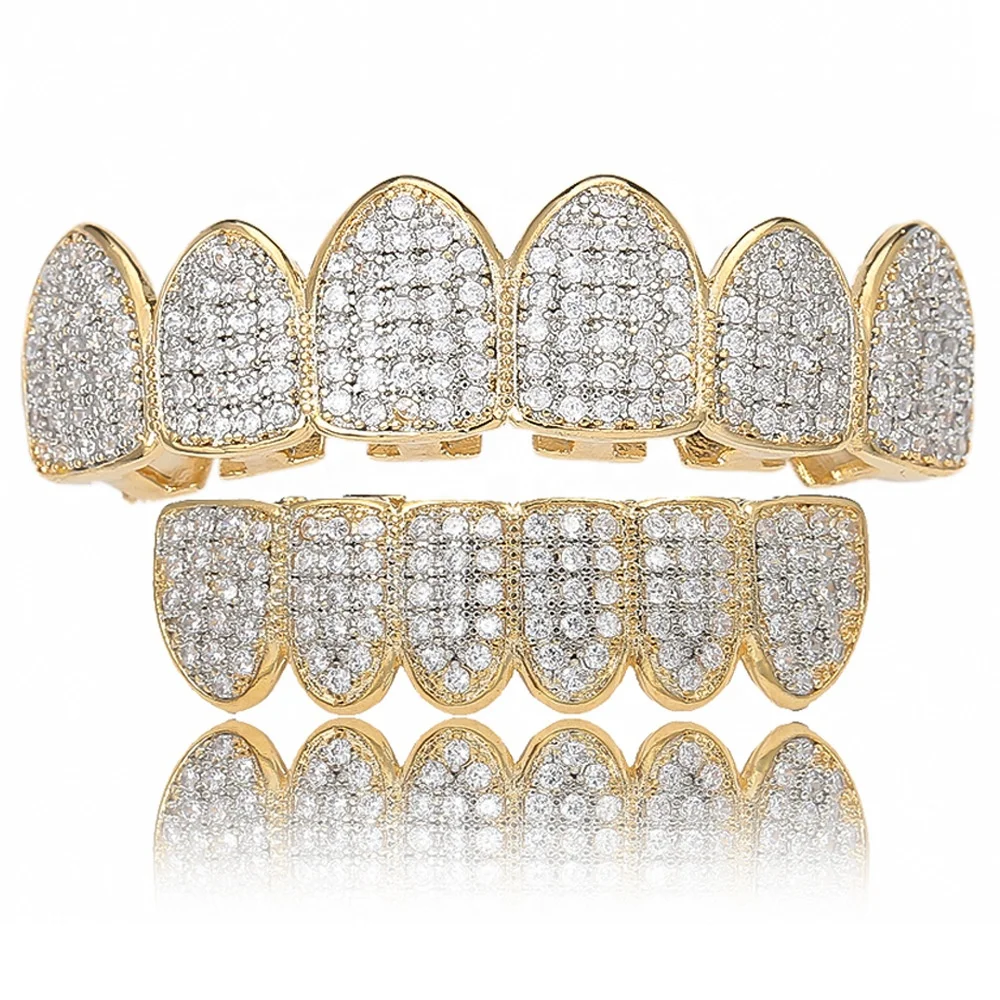 Custom Grillz Teeth - Diamond and Gold Open Face Grills