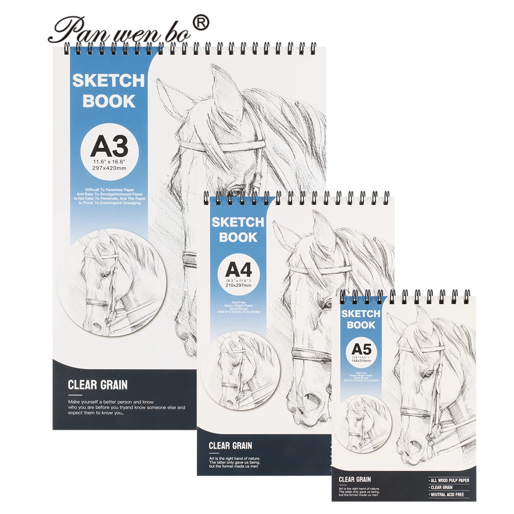 Panwenbo Professional A3 A4 A5 Sketchpad 24 Sheets/Pack of Spiral Bound Sketch Book for Artist ...
