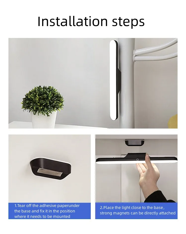 Magnetic Desk Lamp Hanging Wireless Touch For Study Reading Stepless ...