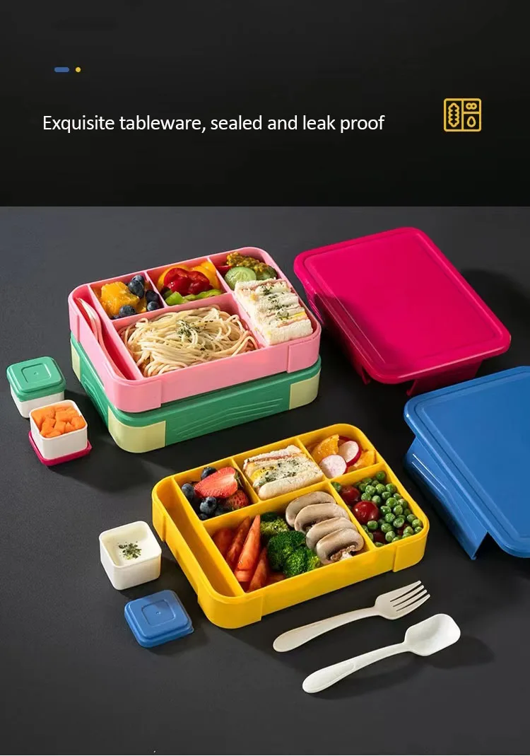 1350ml Grid Bento Lunch Box Food Storage Container Box with Tableware ...
