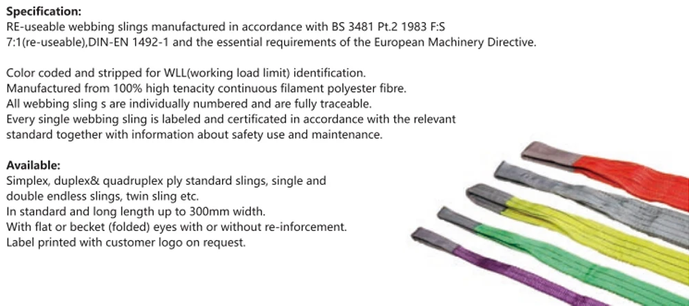 1t-10t Lifting Sling Webbing Sling Ce Approved Color Code Polyester ...
