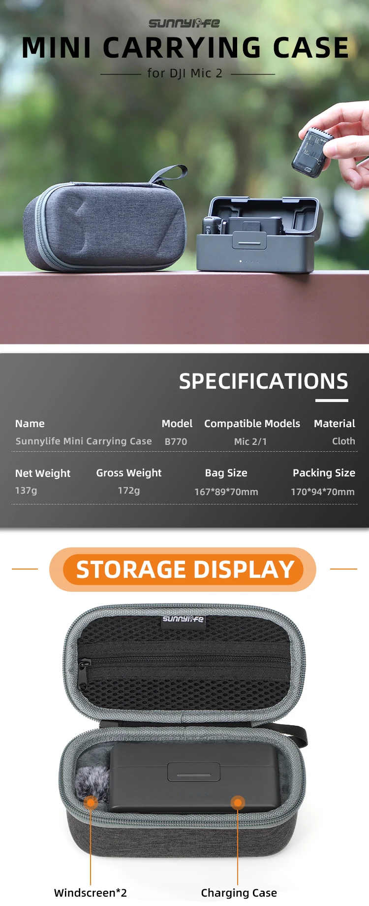 Sunnylife Mini Carrying Case Wireless Microphone Storage Bag Hard Case ...