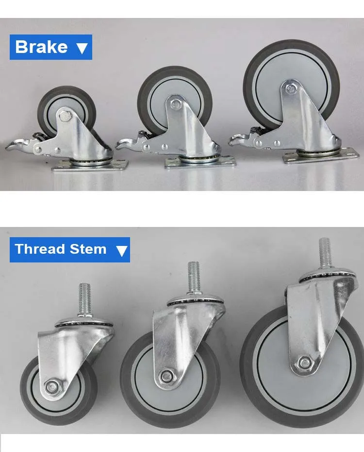 Heavy Duty Soft Hospital Bed Casters 75mm 100mm 125mm Gray Tpr Swivel ...