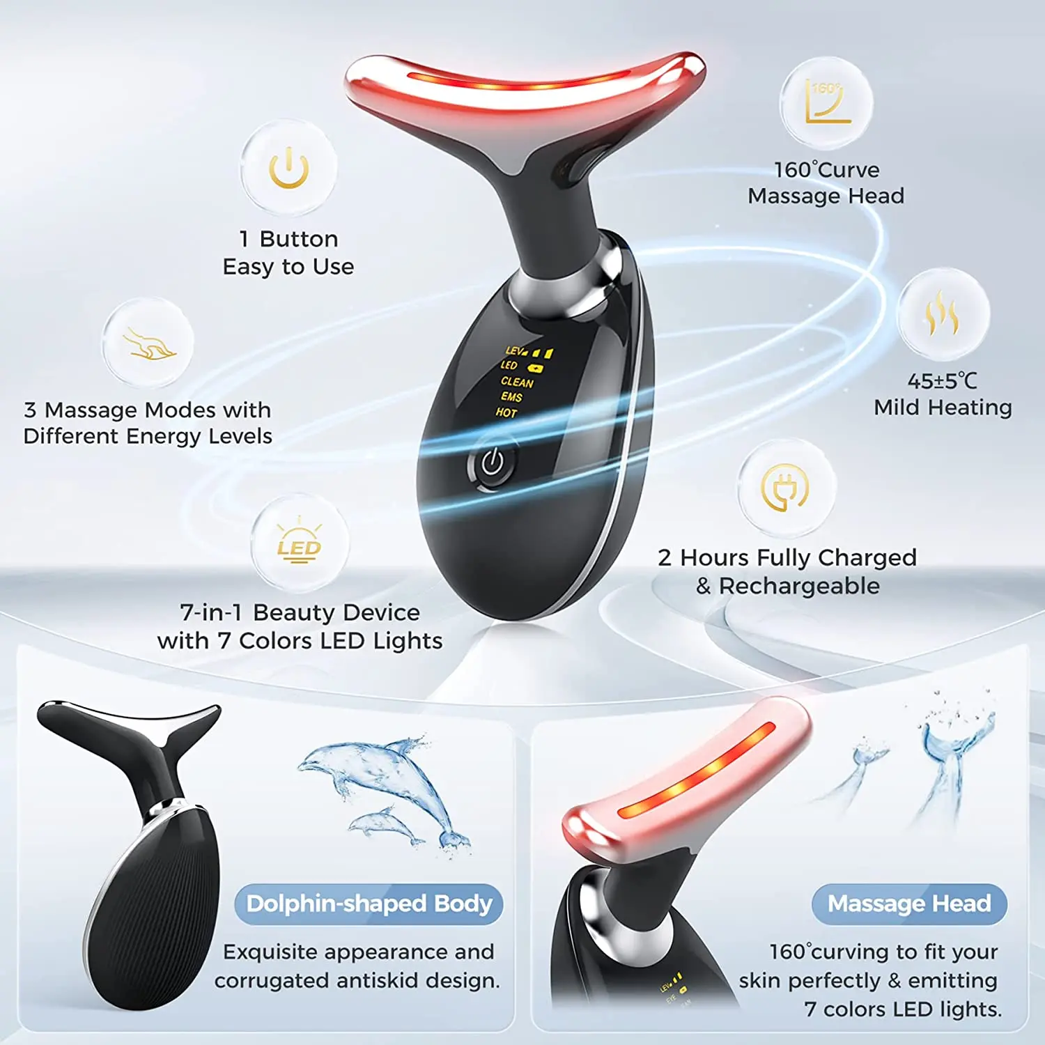 7-in-1 Red Light Therapy Electric Face Neck Lifting Treatment Massager ...